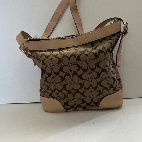Coach | Bags | Coach Beige Signature Canvas Shoulder Bag | Poshmark